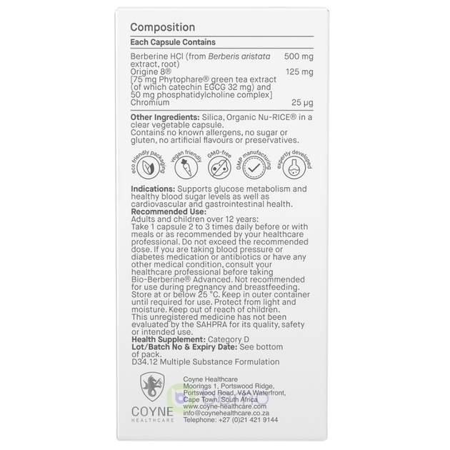 Coyne Healthcare, Bio-Berberine Complex 500mg, 60 Veg Caps | bemo