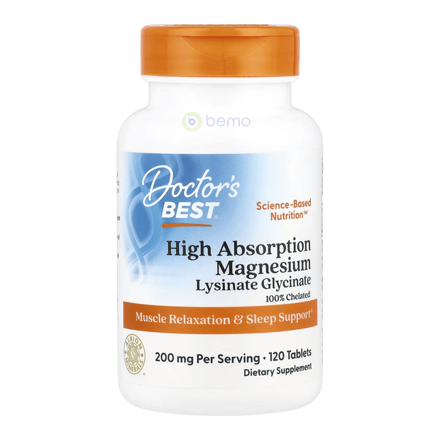 Doctor's Best, Magnesium, Lysinate Glycinate, 200mg, 120 tabs | bemo