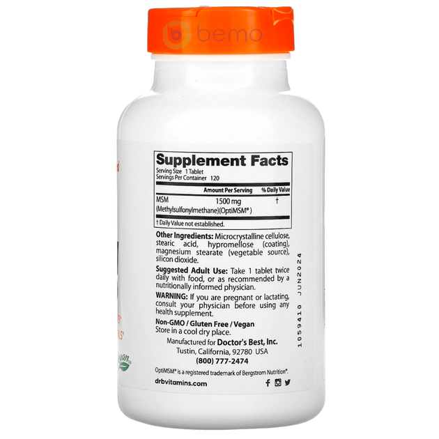 Doctor's Best, MSM with OptiMSM, 1500 mg, 120 Tablets | bemo
