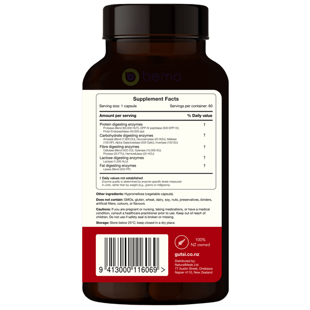 Gutsi, Gut Digest, Digestive Enzymes, 60 Vege Capsules | bemo