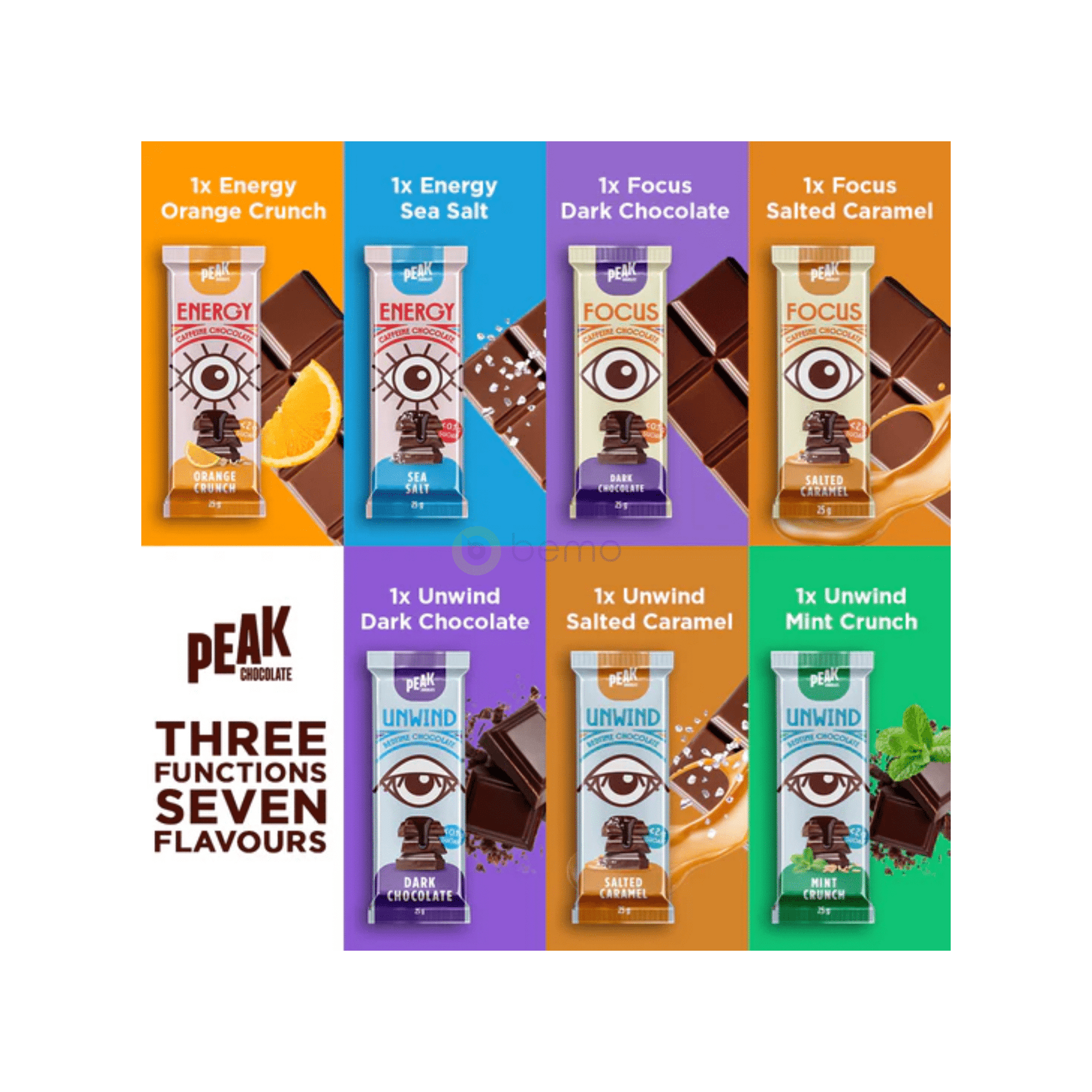 Peak Chocolate, All Peak Variety Sampler Pack, 7 x 25g bars | bemo