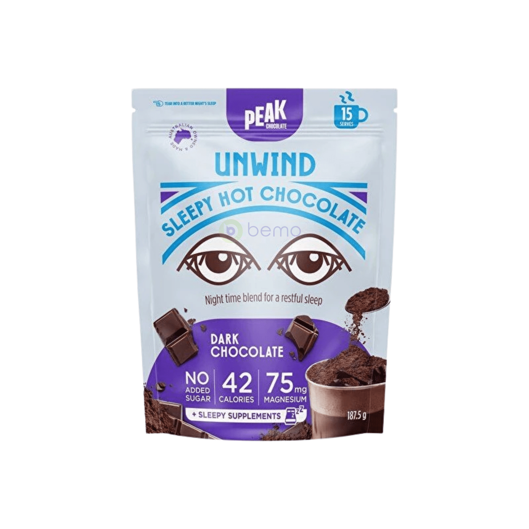 Peak Chocolate, Unwind Sleepy, Dark Chocolate Powder | bemo