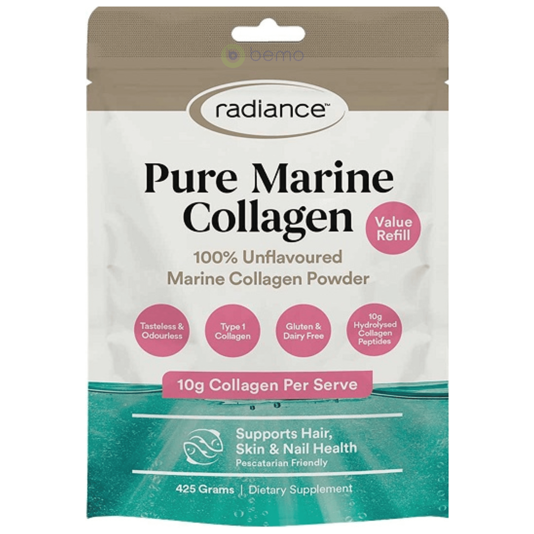 Radiance, Pure Marine Collagen, Powder 425g, Pouch | bemo