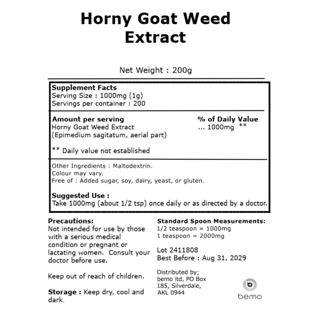 Horny Goat Weed Extract, 200g | bemo