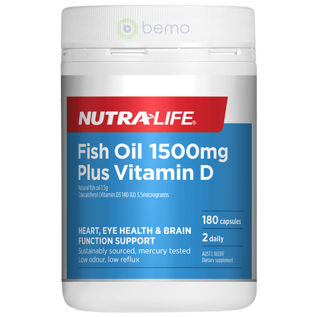 Nutra-Life, Fish Oil 1500mg + Vit D, 180 caps | bemo